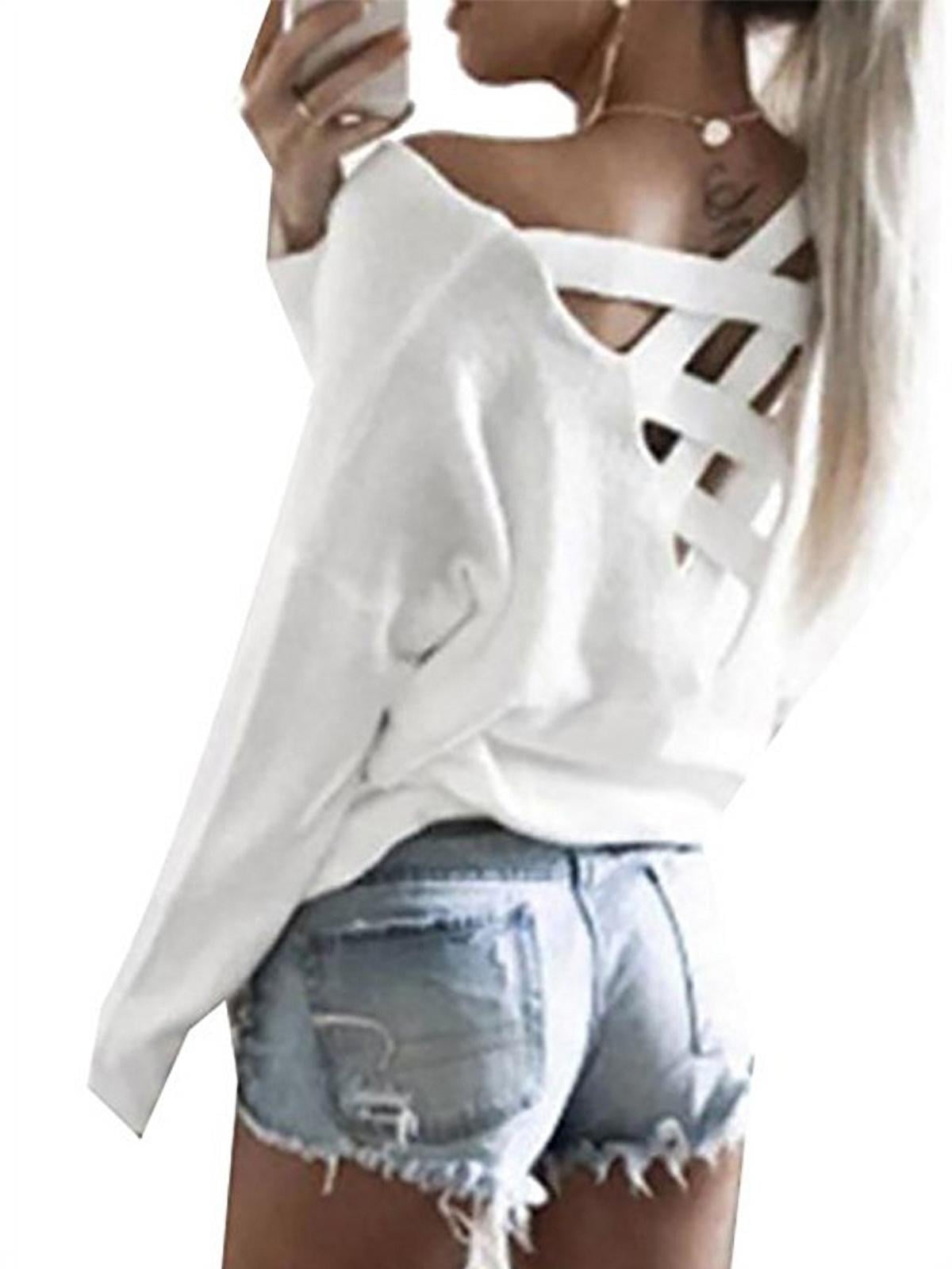 LAPA Women's Cut Out Loose Pullover Criss Cross Backless Sweater Shirt ...