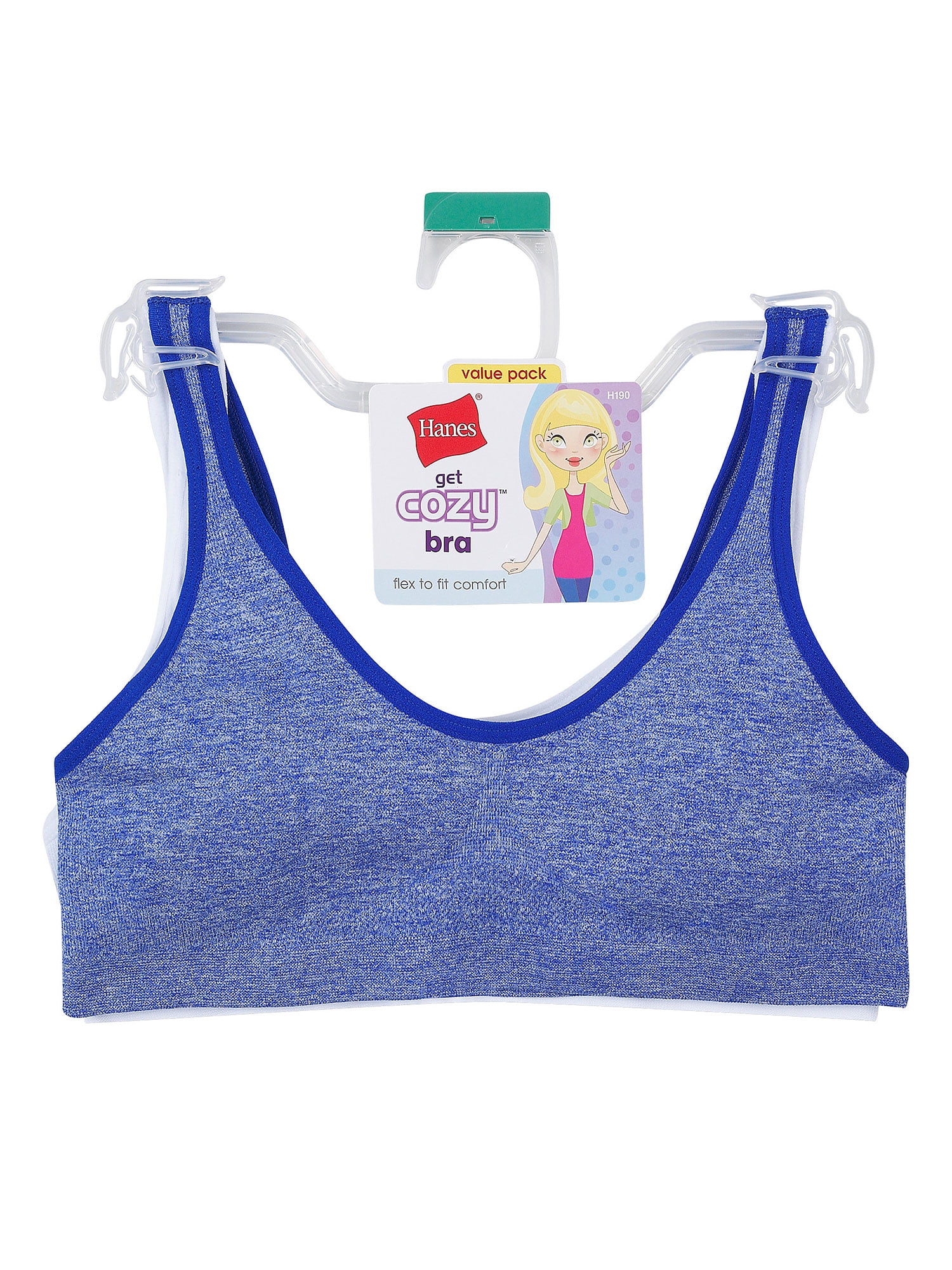 Hanes Girls' Cozy Seamless Wirefree Pullover Bra 2-Pack White/Flight ...