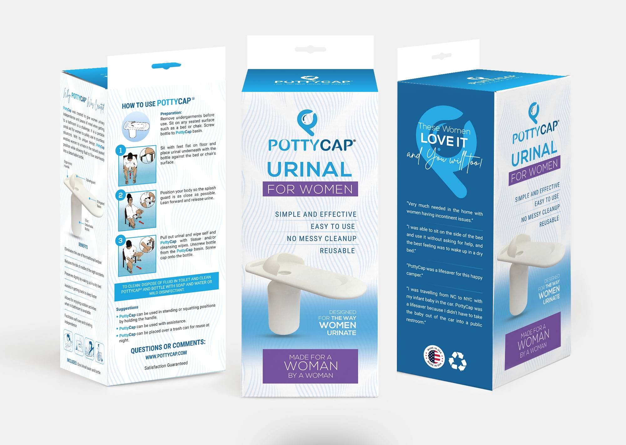 PottyCap - Portable Female Urinal Aid, 32 oz., White, Hands-Free ...