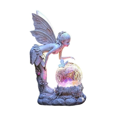 Resin Fairy Statue with Solar Powered Light for Patio Ornament Birthday ...