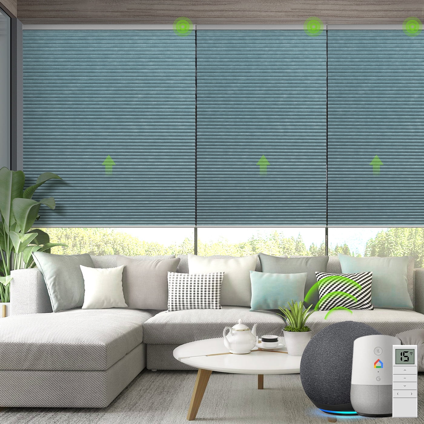 Yoolax Smart Motorized Cellular Shade Blackout Honeycomb Automatic Blinds Cordless Electric ...