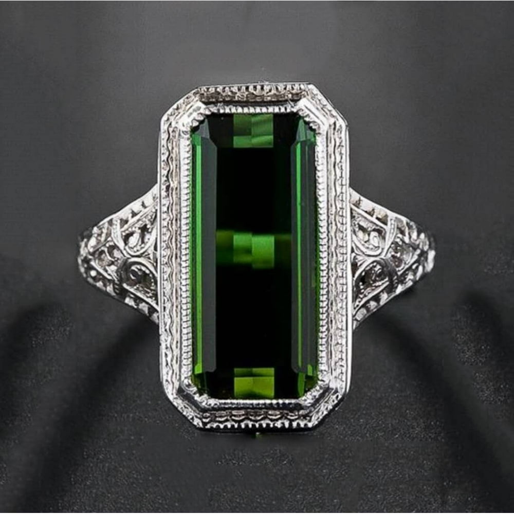 Bliss - Women's Natural Emerald Large Rectangular Inlaid Zircon Ring ...