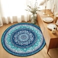 Bohemian Concentric Rings Area Rug, Teal Green Floral Texture Non-Slip ...