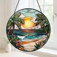 Coastal Beach Sunrise Stained Glass Style Window Suncatcher, Fantasy ...