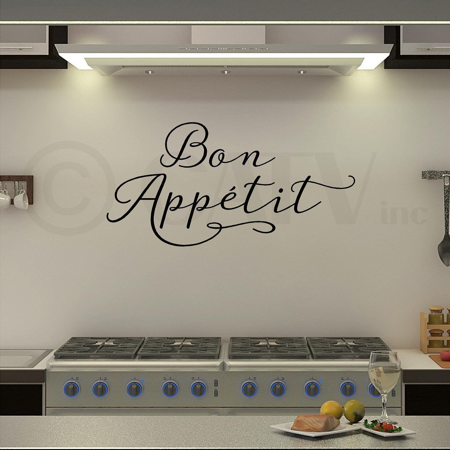 Bon Appetit (Cursive) Vinyl Lettering Wall Decal Sticker (16"H x 32"L ...