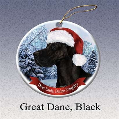 Holiday Pet Gifts Great Dane (Uncropped) Black Santa Hat Dog Porcelain ...