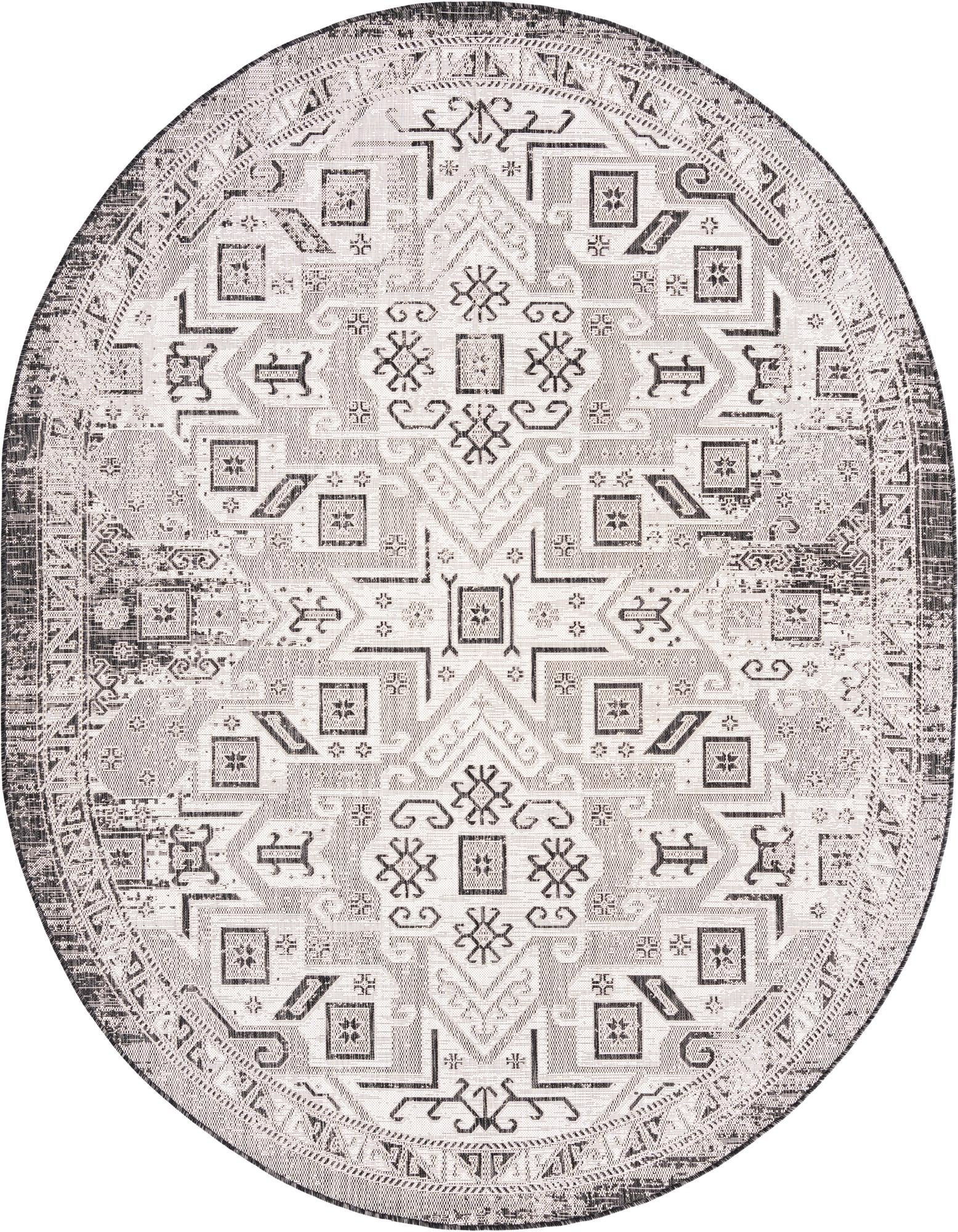 Rugs.com Outdoor Aztec Collection Rug – 8' x 10' Oval Charcoal Gray ...