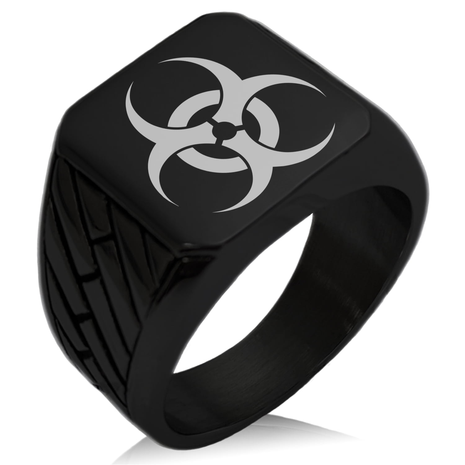 Stainless Steel Biohazard Geometric Pattern Biker Style Polished Ring ...