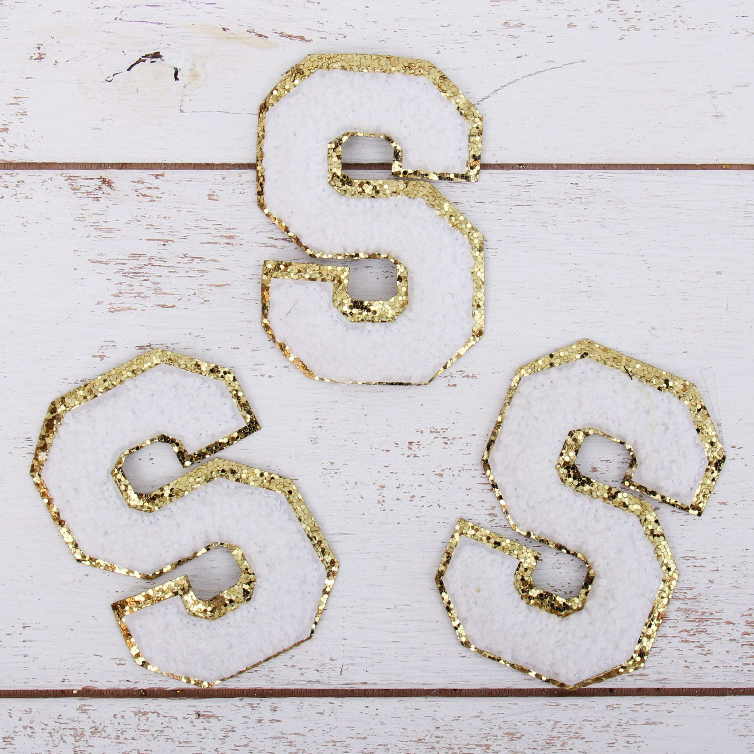 3 Pack Chenille Iron On Glitter Varsity Letter "S" Patches - White ...