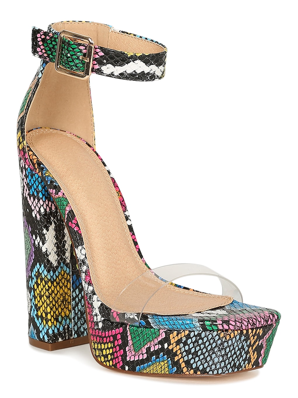 Women Fabric Clear Open Toe Striped Platform Chunky Heel Sandal 18494 ...