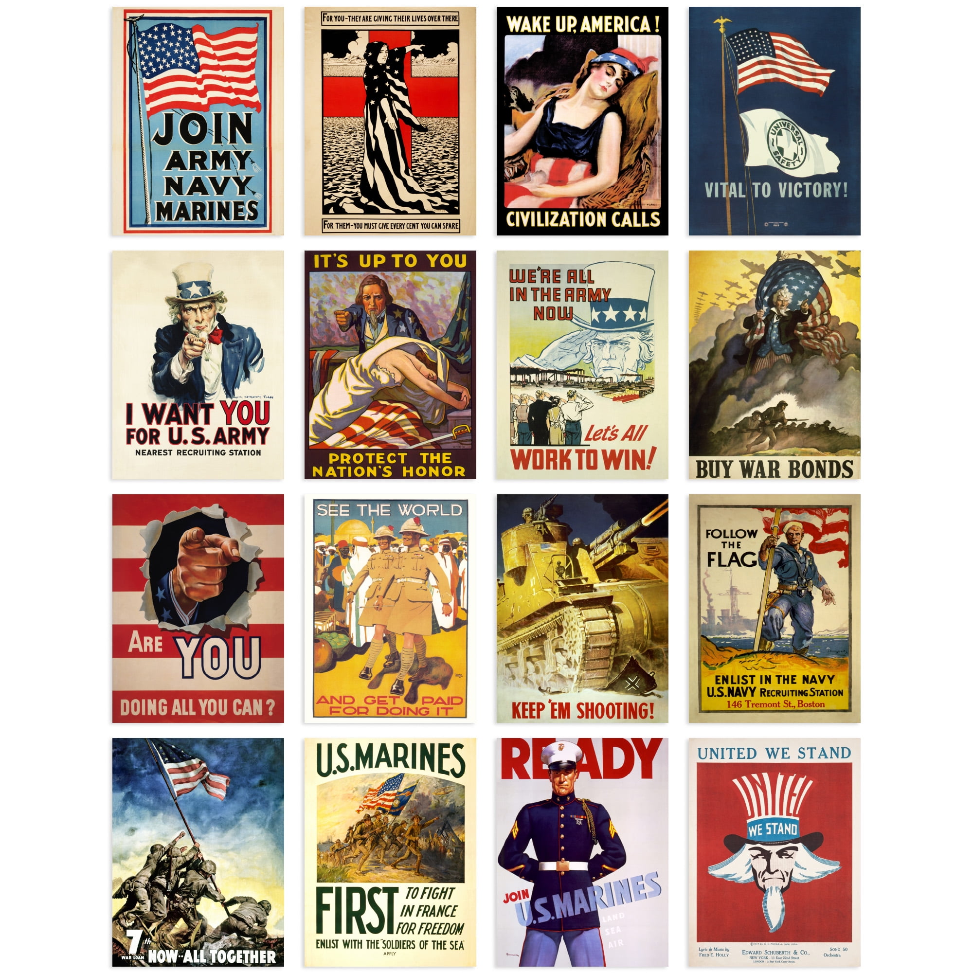 Collection Of World War 2 USA Military Recruitment Posters Set Of 16 ...