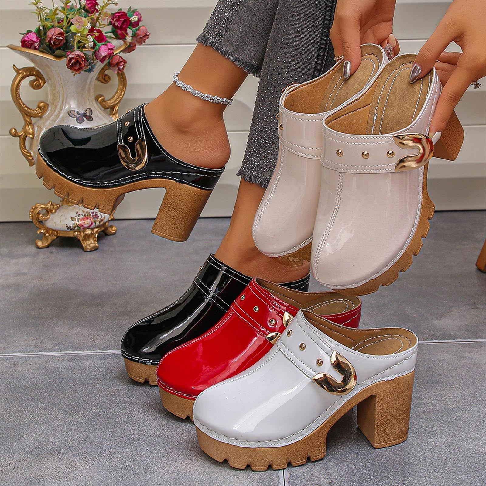 Click here for Ruiyanqi Womens Patent Leather Closed Toe Platform... prices