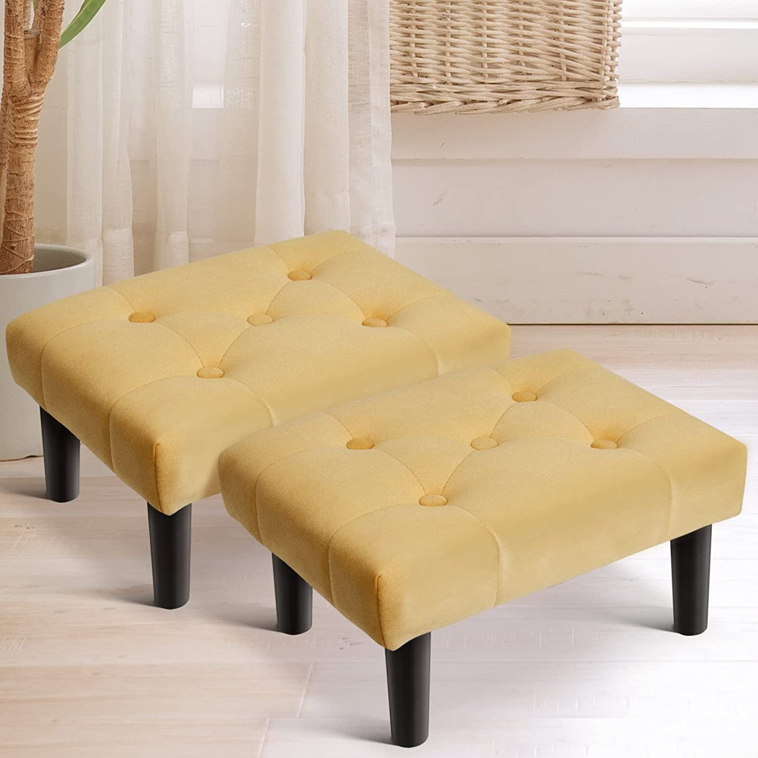 ZXNYH Small Footstool Ottoman,Velvet Soft Footrest Ottoman with Wood ...