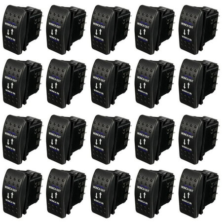 20X 12V 20A Winch in Winch Out ON-OFF-ON Rocker Switch 7 Pin LED Blue ...