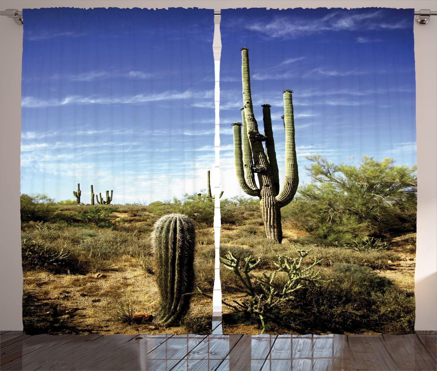 Saguaro Cactus Decor Curtains 2 Panels Set, Tall Saguaro Cactus with ...