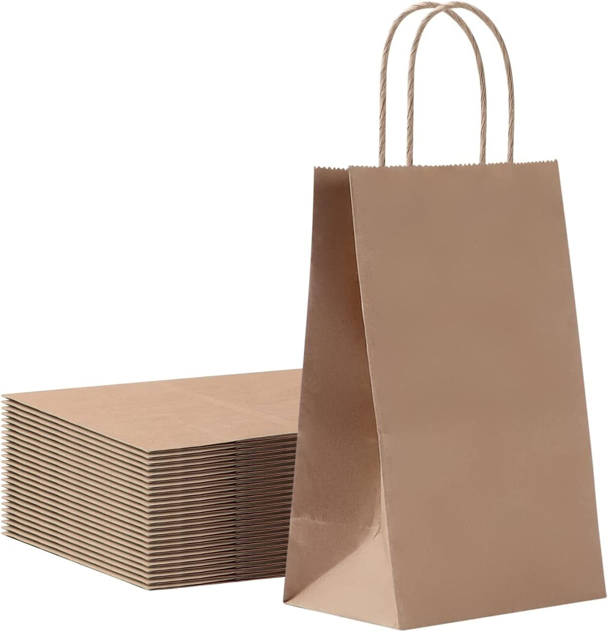25 Pack Paper Bags with Handles, 8 x 5 x 3 Inch Brown Kraft Paper Bags ...