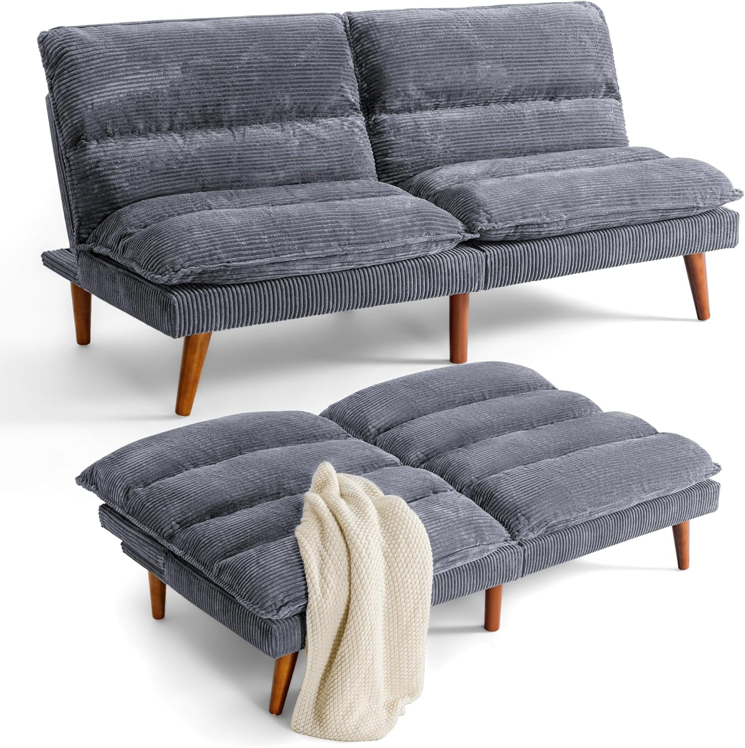 Homall Canapé-Lit Futon, Canapé Futon en Velours Côtelé avec Dossier ...