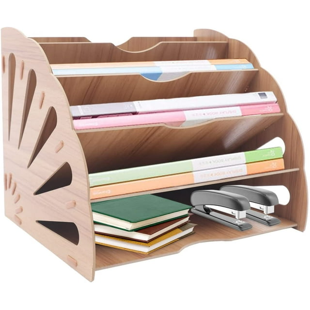 Miumaeov Fan-Shaped Wood Desktop File Holder Office Desk Organizer ...
