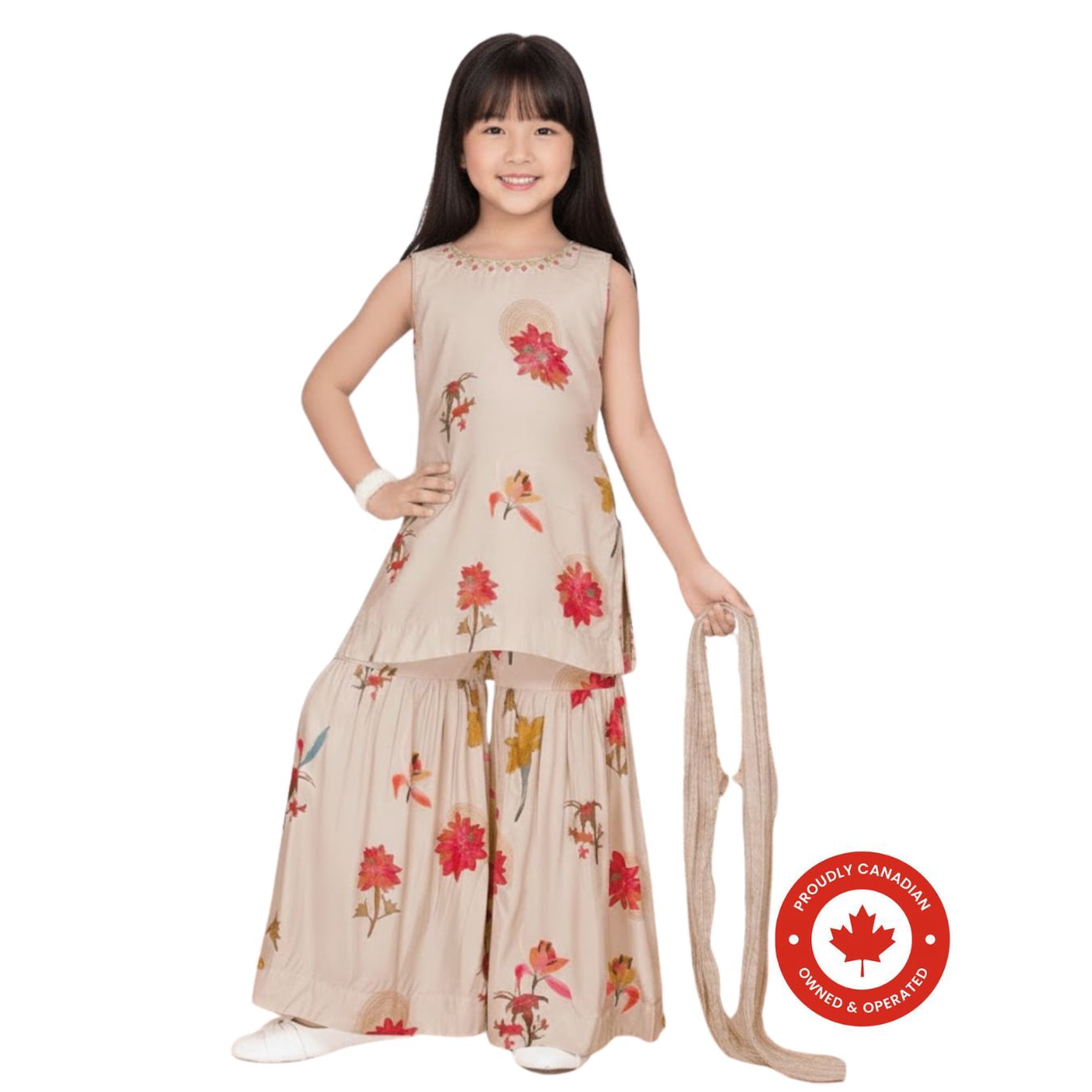 Click here for Dweep Sara Cream Floral Kurti With Sharara Set For... prices