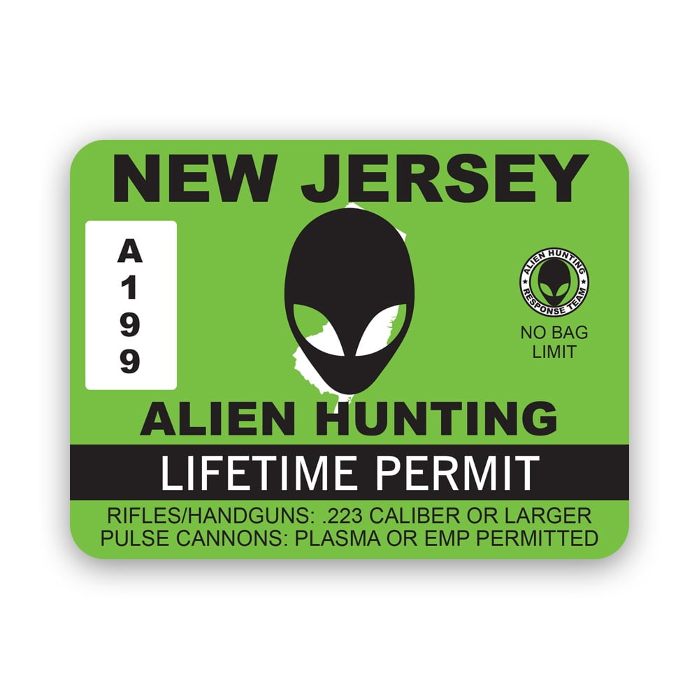 New Jersey Alien Hunting Permit Sticker Decal - Self Adhesive Vinyl ...