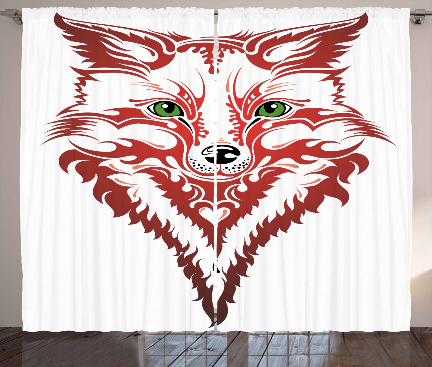 Fox Curtains 2 Panels Set, Artistic Patterned Portrait of Fox Sharp ...