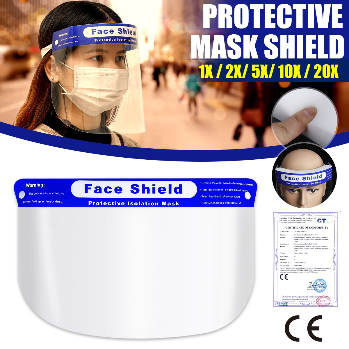 Reuseable Transparent Full Face Shield Anti-Fog Safety Protection Work ...