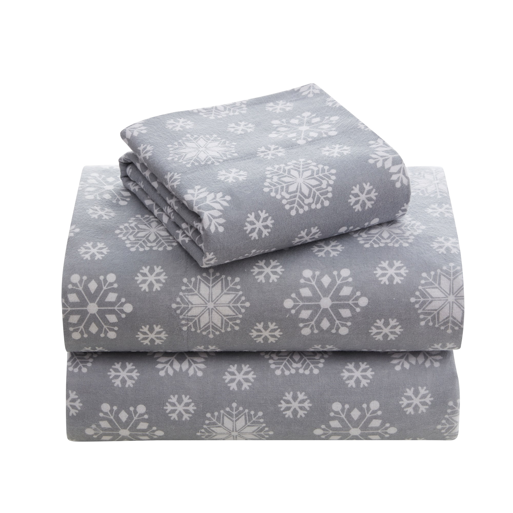 Morgan Home Turkish Flannel 160GSM Snowflake Haze Grey Sheet Set, Full ...