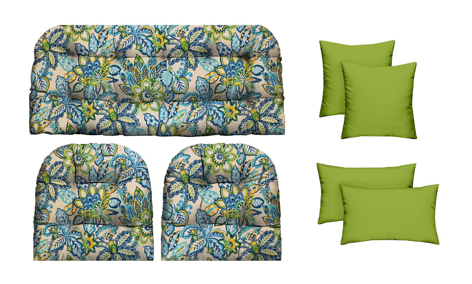 RSH Décor Indoor Outdoor 7 Piece Tufted Wicker Cushion Set + Pillows ...