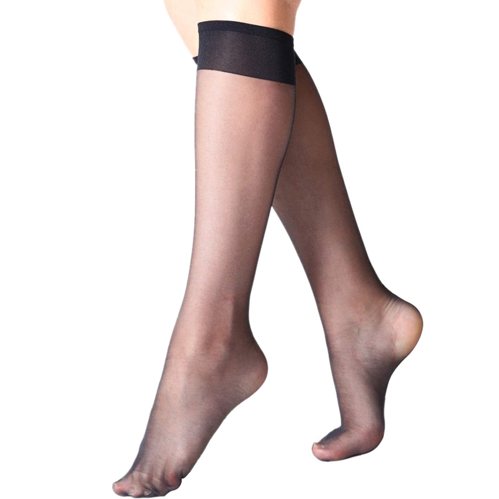 MANZI 12 Pairs Lady's Sheer Knee High Stockings for Women Sheer Socks ...