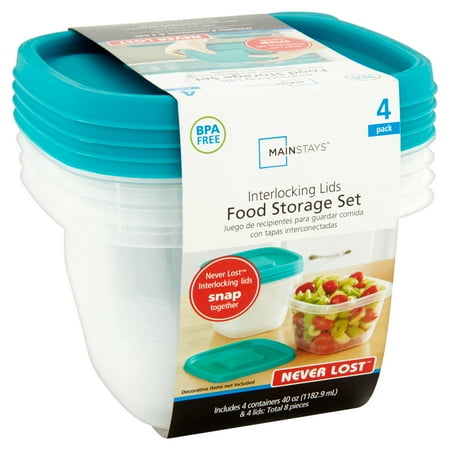Mainstays Never Lost Square Food Storage Containers, 5 cup, 4 count ...