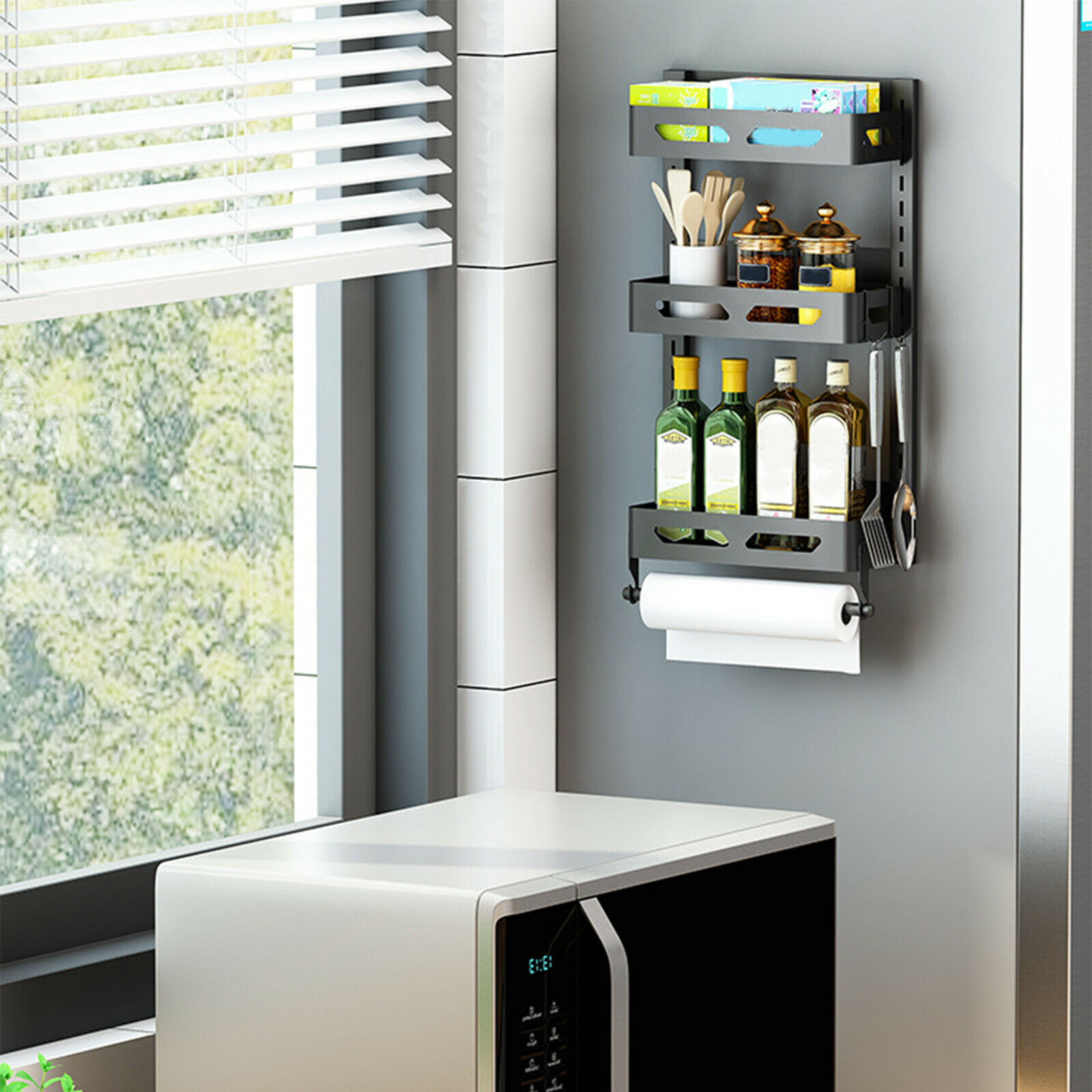 3 Tier Kitchen&Refrigerator Side Spice Rack Seasoning Organizer Black 3 ...