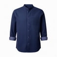 Dolkfu Men Long Sleeve Shirt Band Collar Button Down Business Dress ...