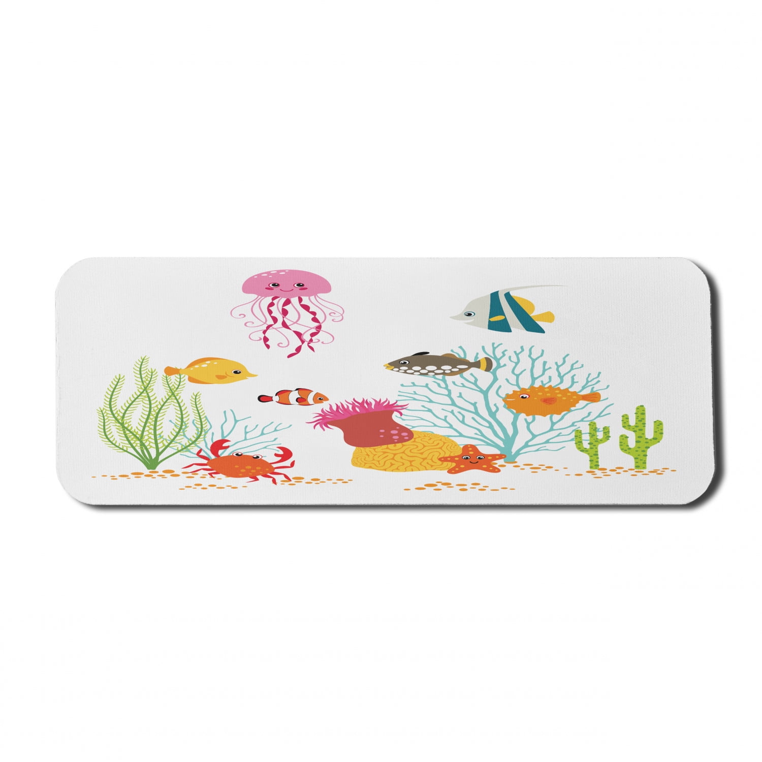 Ocean Computer Mouse Pad, Aquatic Cartoon Characters Fishes Jellyfish ...