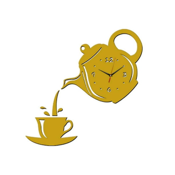 Wall Clocks Creative Diy Acrylic Coffee Cup Teapot 3d Wall Clock ...