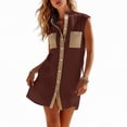 Casual Shirt Dress for Women Color Block Cap Sleeve Button Down Band ...