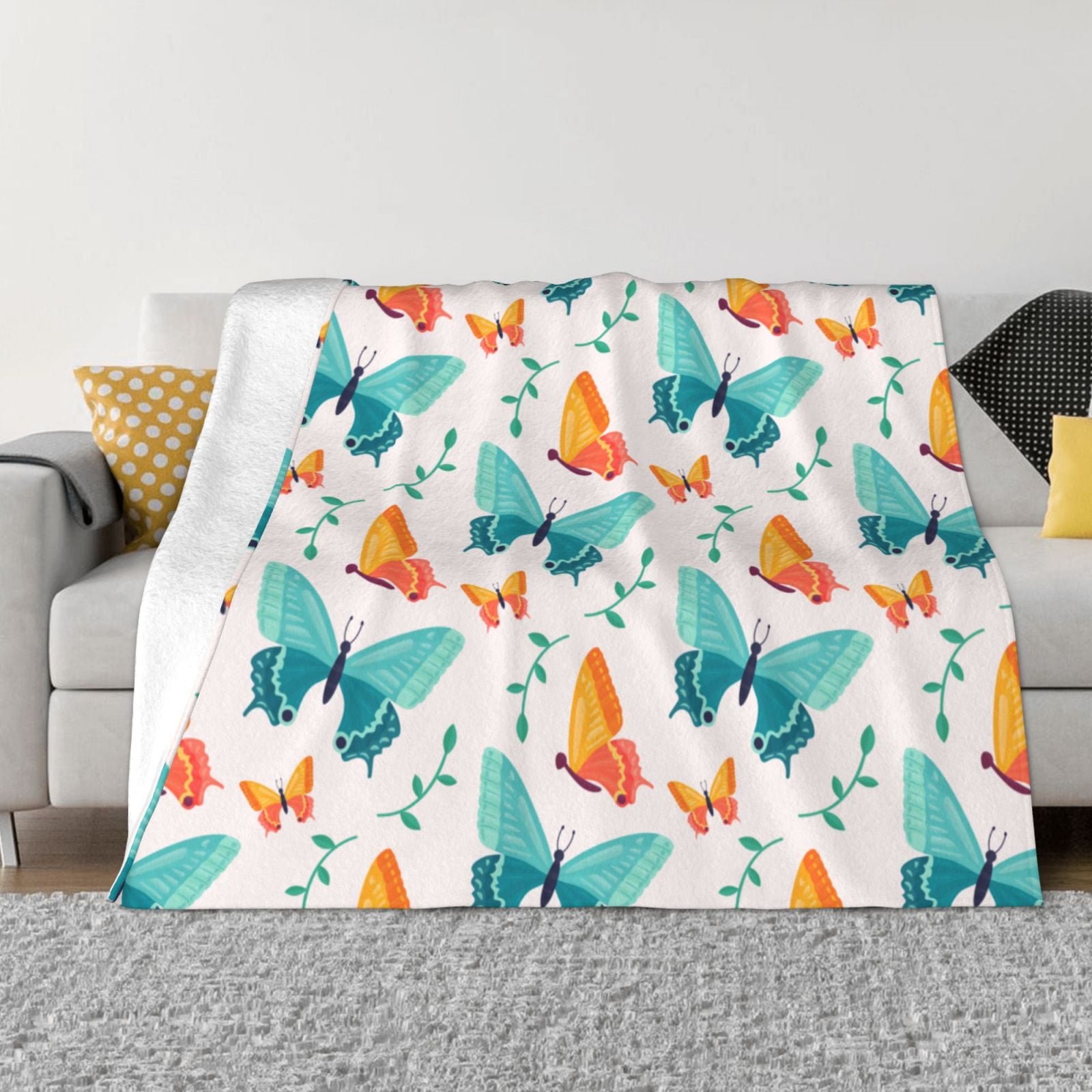 XMXT Throw Blanket, Green Butterfly Print Machine Washable Blankets for ...