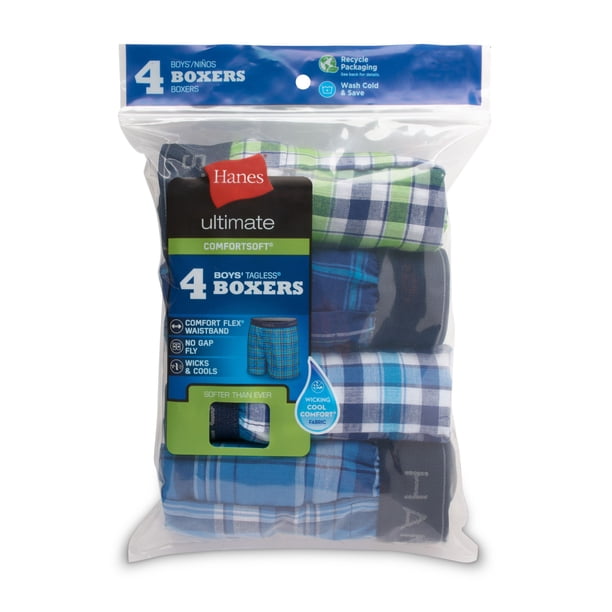 Hanes Ultimate® Boys' Plaid Woven Boxers 4-Pack BU835Y - Plaids - S ...
