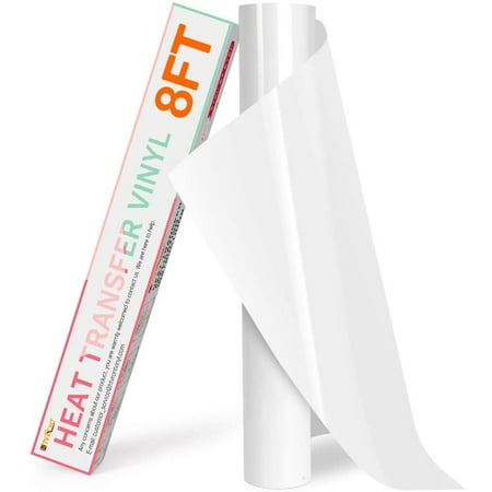 HTVRONT HTV Vinyl Rolls Heat Transfer Vinyl - 12" x 8ft White HTV Vinyl ...