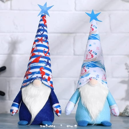 2 Pieces Summer Plush Gnome Blue Ocean Gnomes Farmhouse Plush Elf ...
