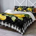 4 Piece Duvet Cover Set Twin, Farm Lemon Fruit Leaves on Black Soft ...