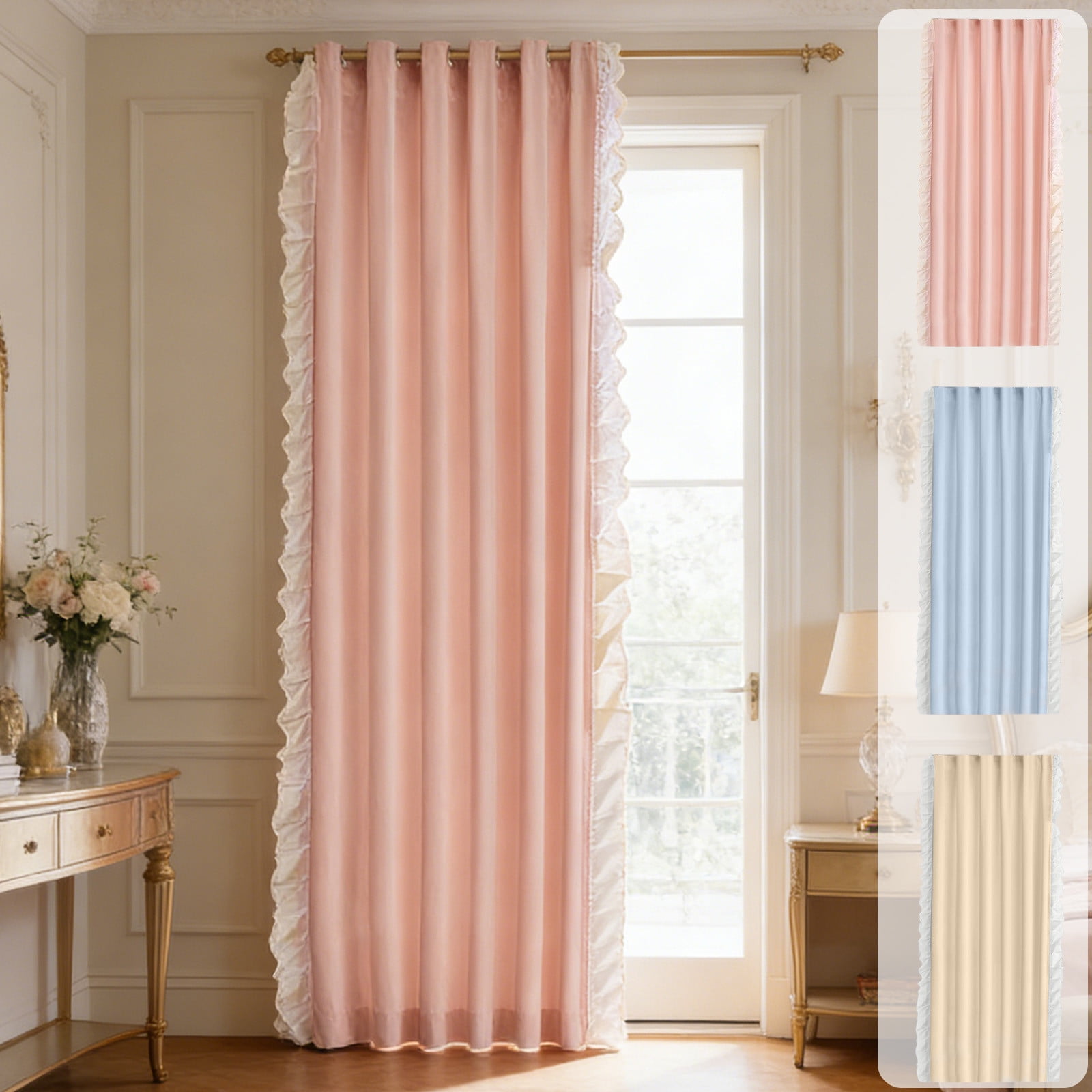 Sentmoon Window Curtain Panels Window Curtain French Styles Lights Opulence Vintage Lace Princess-Style Curtains For Home Bedrooms And Living Rooms Bl