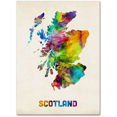 Trademark Fine Art "Scotland Watercolor Map" Canvas Art by Michael ...