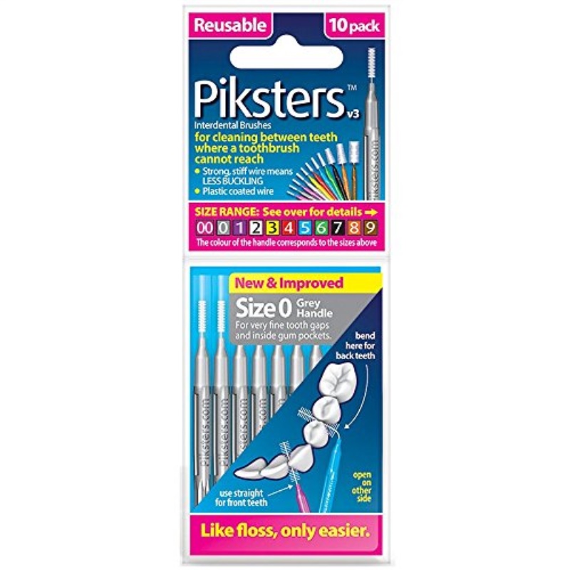 Piksters Interdental Brushes (1 Pack of 10 Brushes, Size 0 (Grey ...