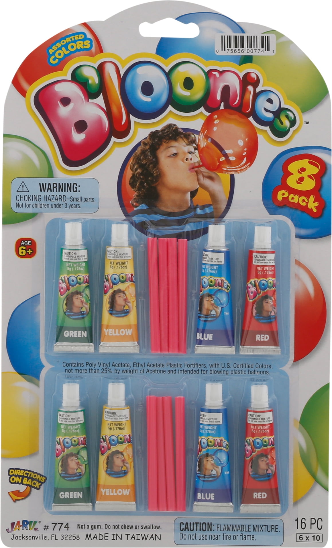 B'loonies Plastic Balloons Variety Pack, 8 Tubes of Assorted Colors ...