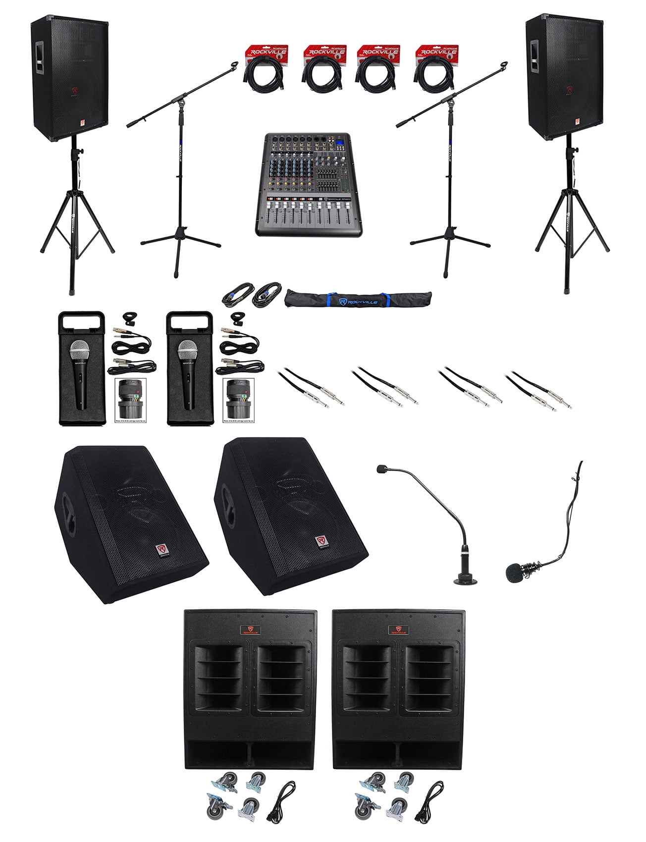 Church Sound System w/ Speakers+Monitors+Subs+Mixer+Dynamic+Podium ...