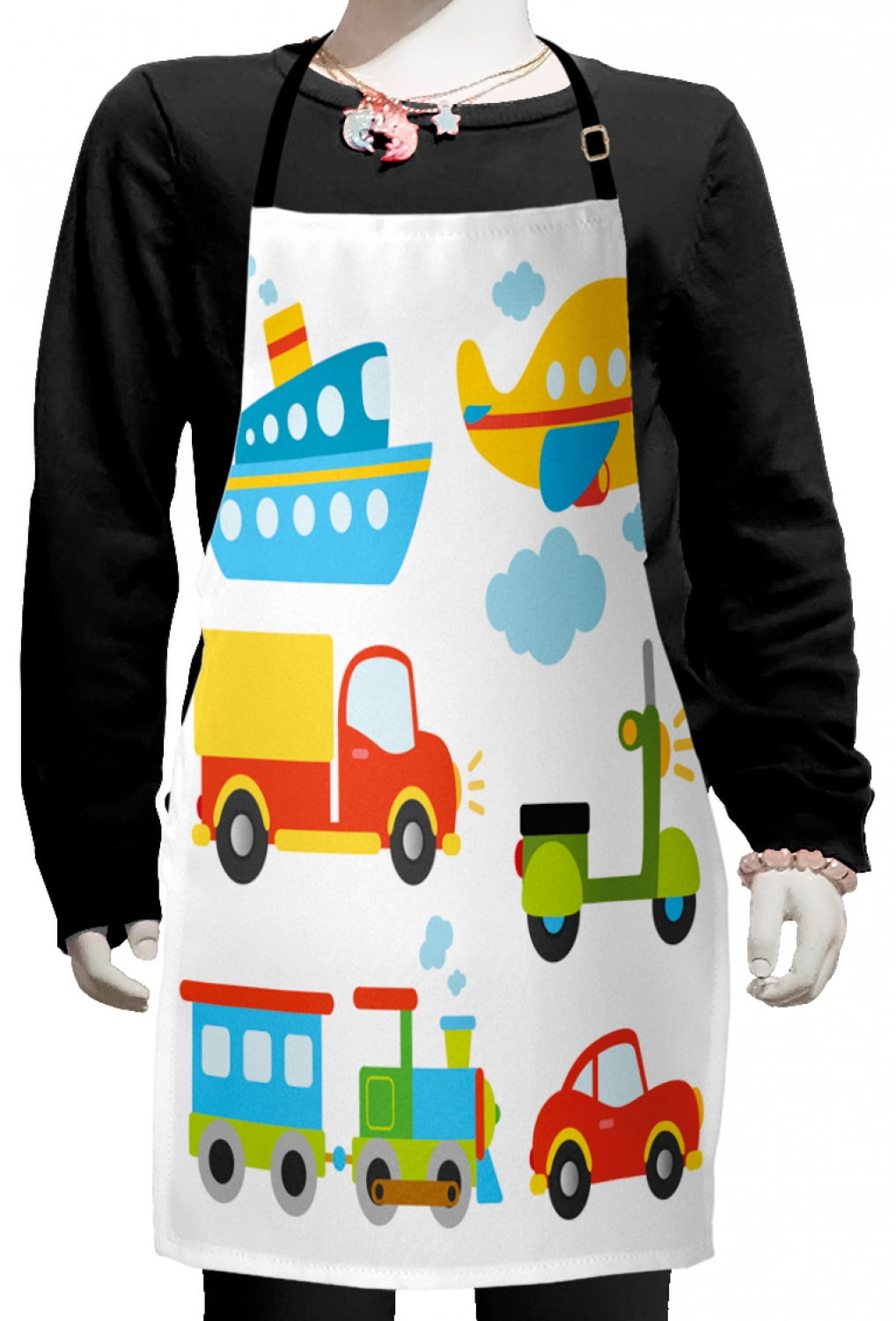 Nursery Kids Apron, Abstract Transportation Types Car Ship Truck ...
