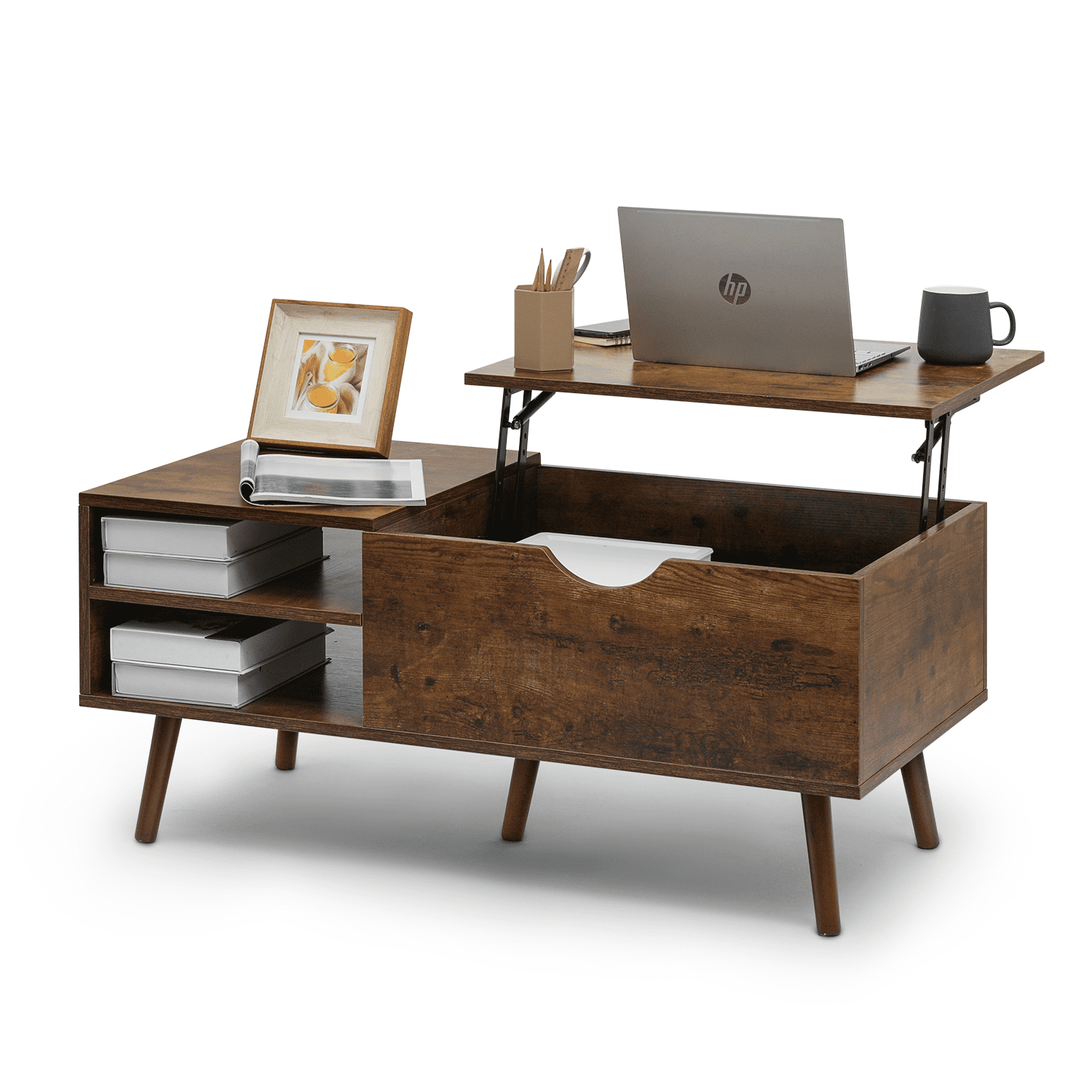 MoNiBloom Wood Lift Top Coffee Table with Hidden Storage Compartment ...