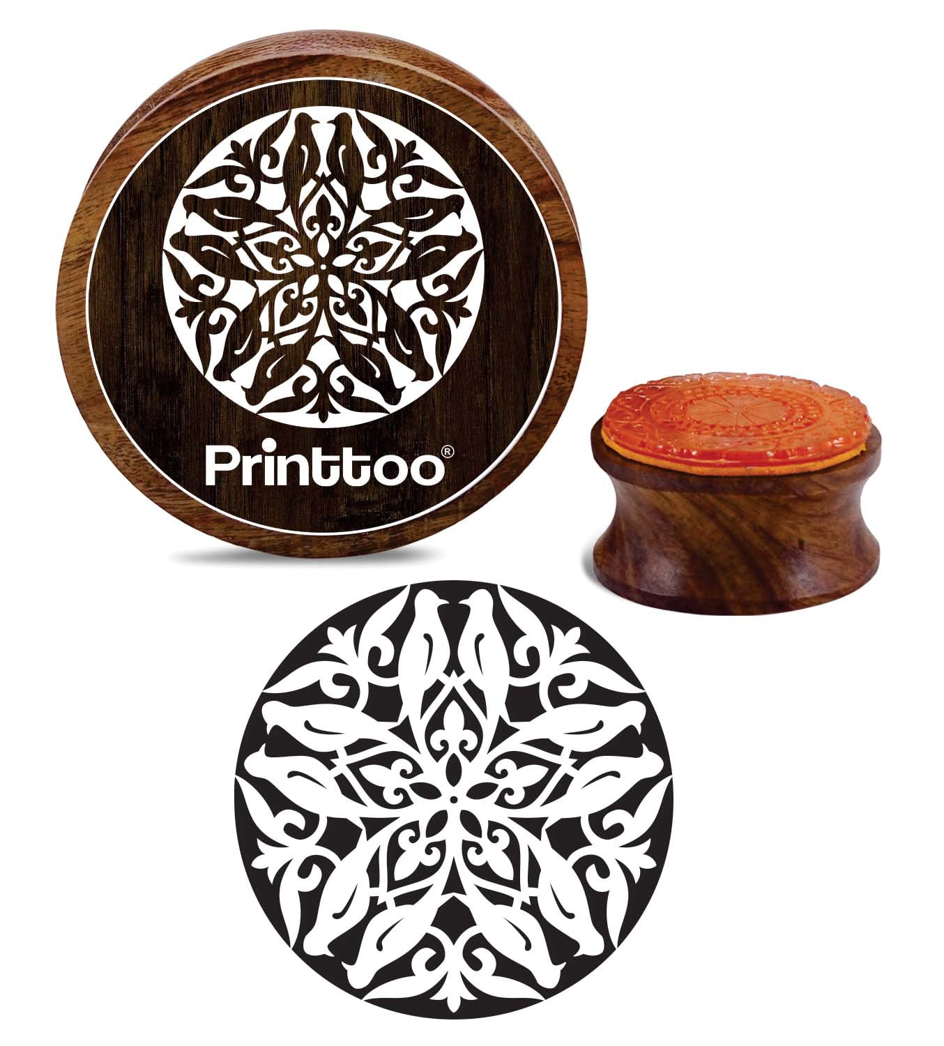 Printtoo Bird Mandala Pattern Wooden Round Rubber Stamp Scrap-booking ...