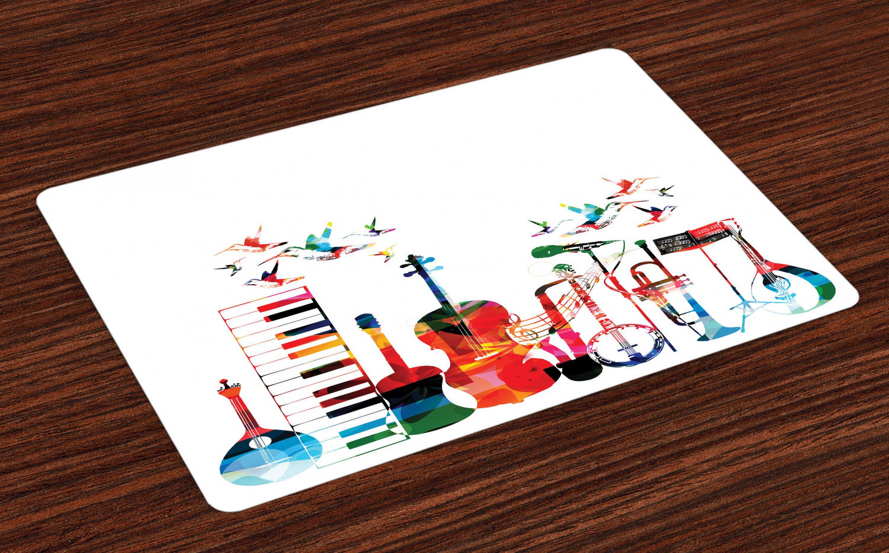Ambesonne Music Place Mats Set of 4, Colorful Instruments, Standard ...