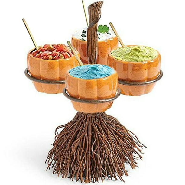 Eummy Pumpkin Bowl Stand, Broom Pumpkin Snack Plates Rack, Halloween ...